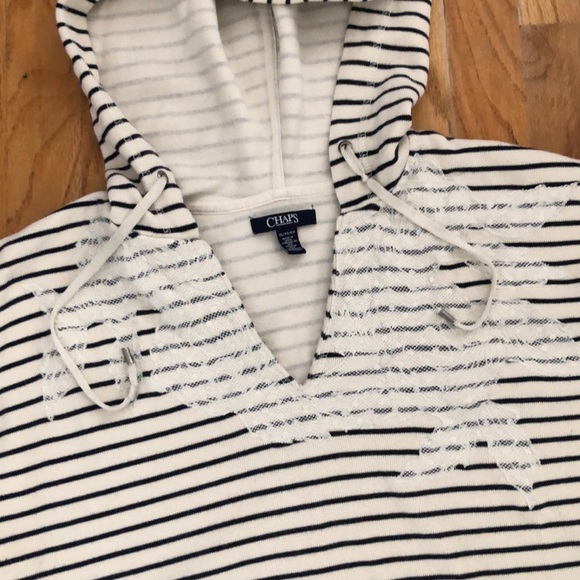 Chaps | Tops | Chaps Blue And Cream Lace Hoodie | Poshmark